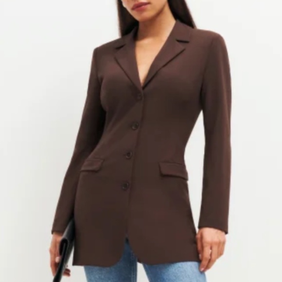 Reformation | Jackets & Coats | Nwt Reformation Jacques Long Fitted Blazer Chocolate Brown Cafe ...